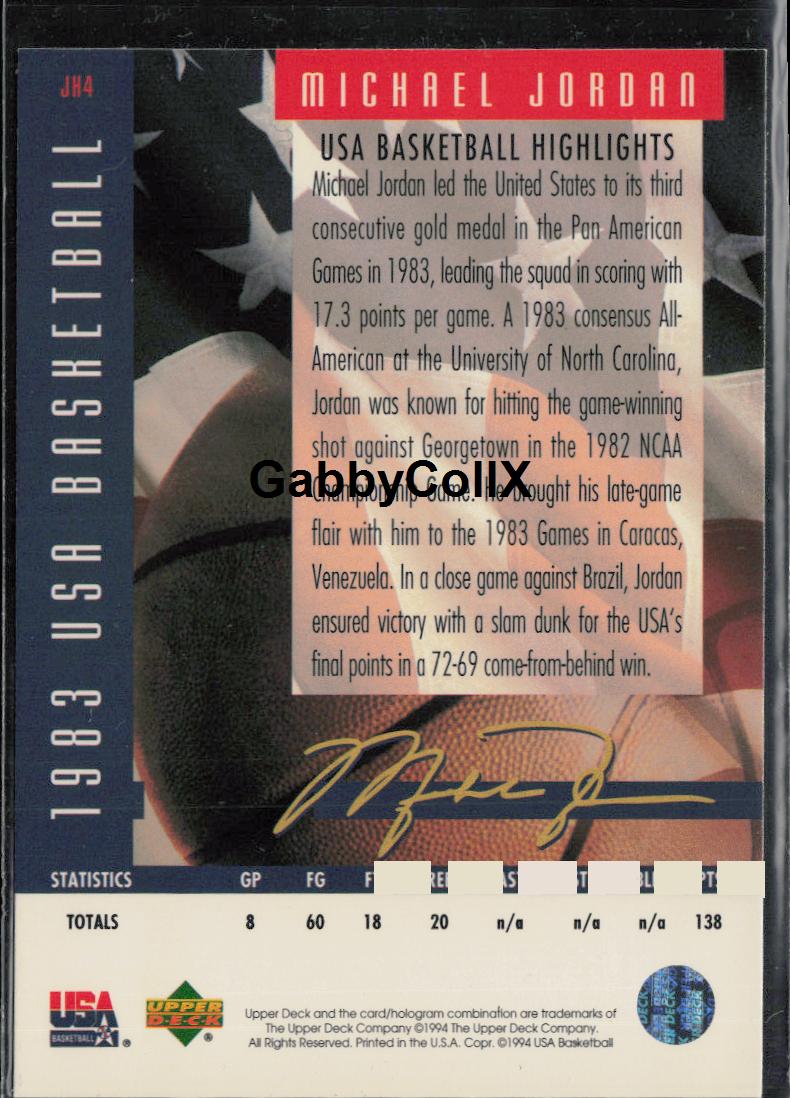1994 Upper Deck USA #JH4 Michael Jordan Michael Jordan's Highlights ...